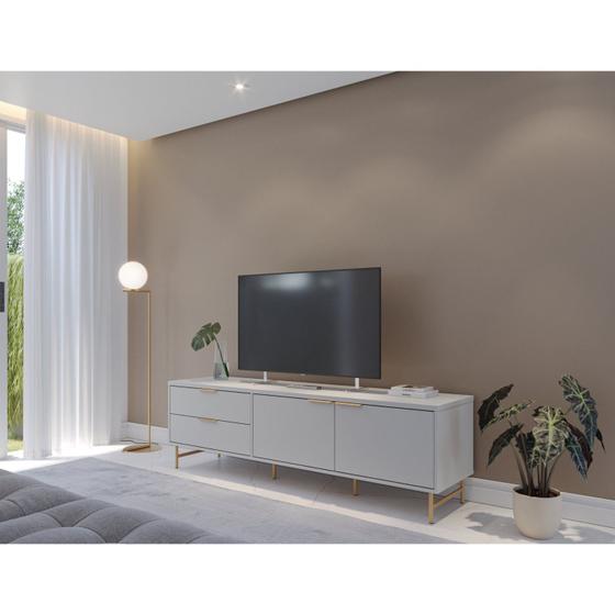 Rack para TV até 75 Polegadas 2 Gavetas e Pés Metalizados em Aço ...