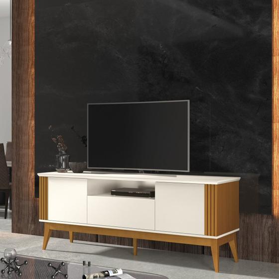 Rack para TV até 75 Polegadas 2 Portas 1 Gaveta Morgan 1.80 EDN Móveis Off White/Cedro - Rack ...