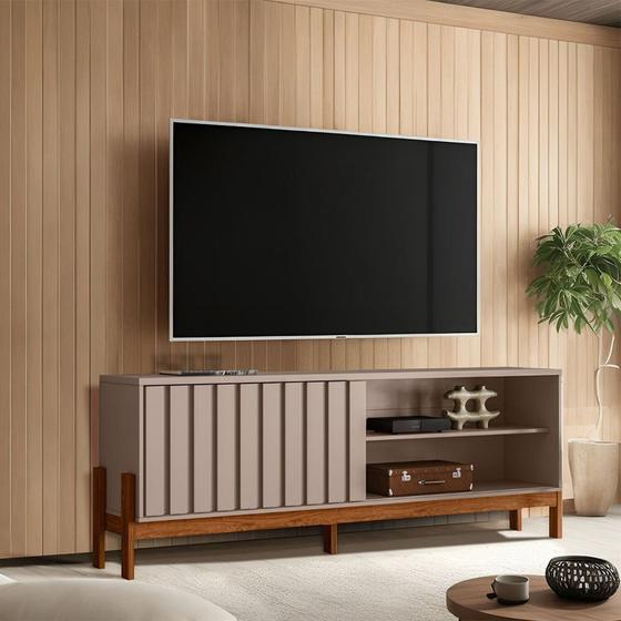 Rack para Tv até 75 Polegadas Bancada New Aurora Grigio Fosco/Cinamomo Mel - Mobler - Rack com ...