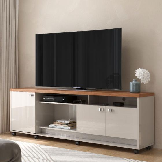 Rack para TV até 75 polegadas Dallas com 3 Portas e Rodízios Off White ...