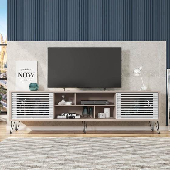 Rack para TV até 75 Polegadas Industrial Retrô 220cm em BP Porta Ripada ...