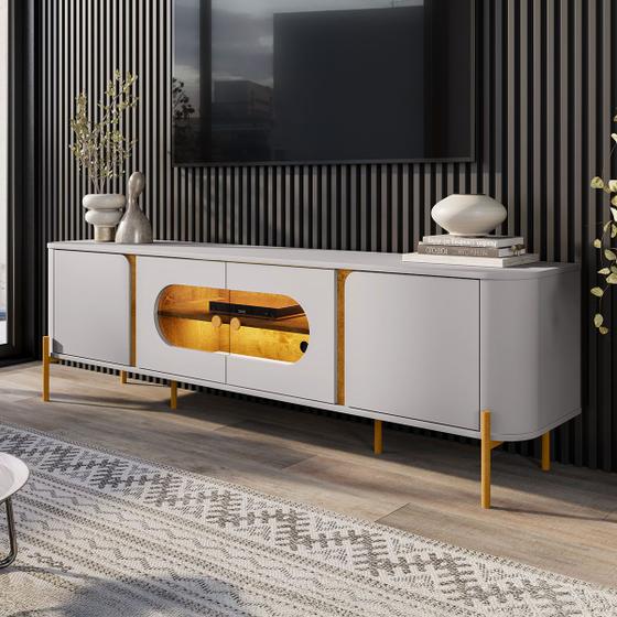 Rack para TV Até 75 Polegadas Juquehy 4 Portas com Vidro e Led Off ...