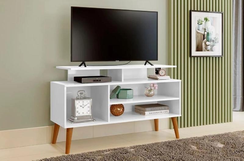 Rack Retrô Moderna Branco Para Sala / Quarto Lyon - Carmolar - Rack ...