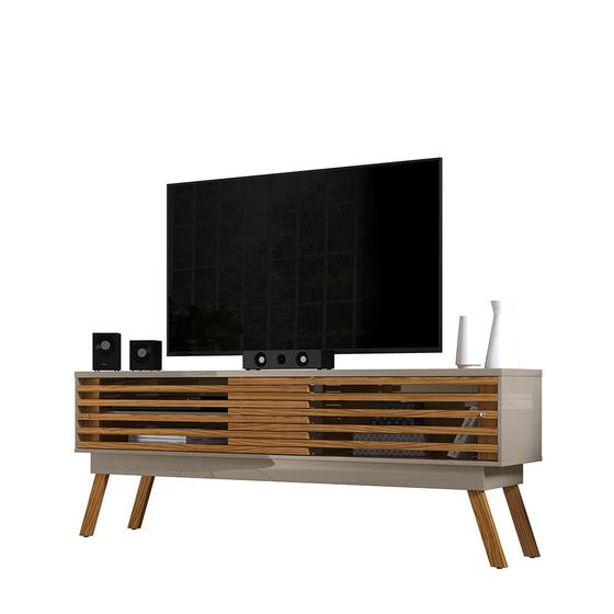 Rack Retrô Ripado Bancada p/ Sala Até TV 75 Polegadas Fendi/ Naturale - Madetec - Rack ...