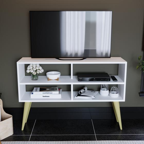 Rack Retrô Sala Com 03 Nichos Para Tv Chile Branco - Moveise - Rack ...