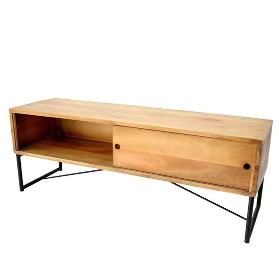 Rack Sollo em Madeira Mel com Base de Aco Preta 140 cm de largura ...