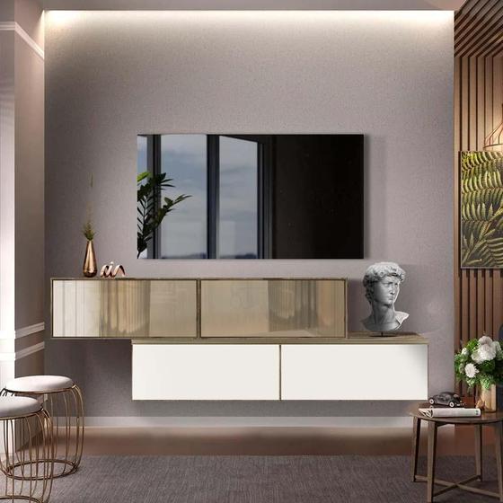 Rack Suspenso Para Sala Em Vidro Reflecta Com Porta Basculante 100% MDF ...