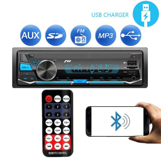 Radio Aparelho De Som Carro Automotivo 1 Din Mp3 4x 45W Com Bluetooth Dual Usb Carrega Rápido Sd ...