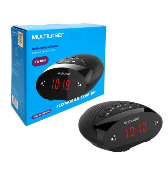 Rádio Relógio FM Digital Grava até 10 Rádios Alarme Duplo e ...