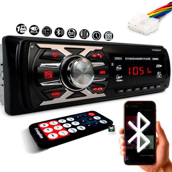 Rádio Som Automotivo MP3 c/ Bluetooth USB SD Aux Carro 6660BN - First Option - Som Automotivo ...