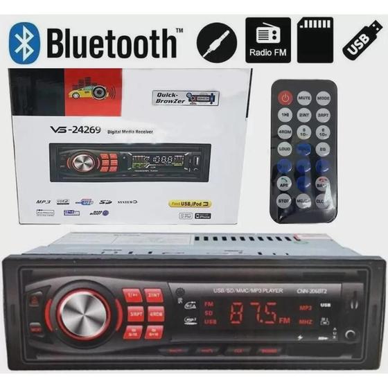 Radio Som Carro Mp3 P2 Auomotivo Veicular Bluetooth Fm Usb Sd Media Receiver VS-24269 - Rádio ...