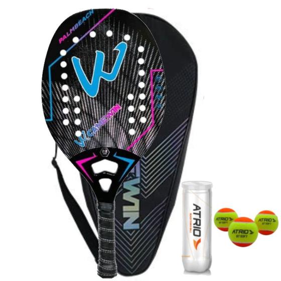 Raquete Beach Tennis 100% Carbono 3k com bolas Palmbeach Azul - Camewin - Raquete de Beach ...