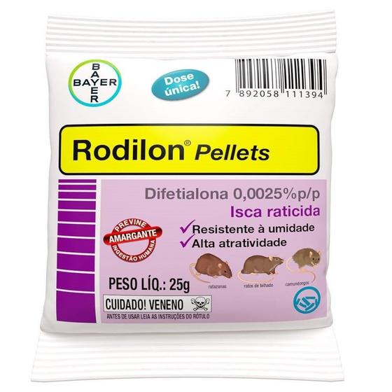 Raticida Rodilon Pellets 25g Embalagem c/ 40 unidades - Bayer ...