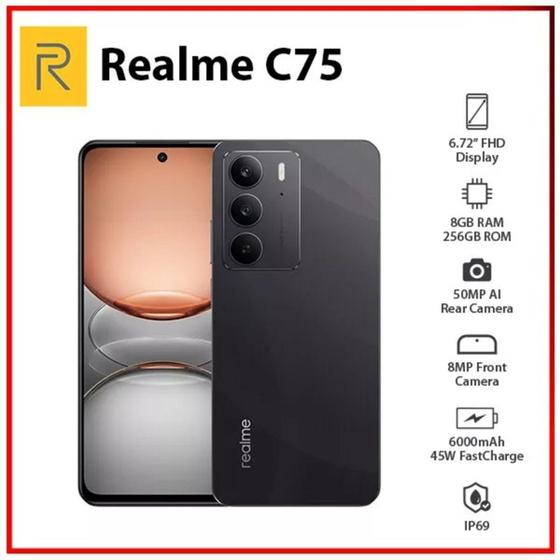 Realme C75 NFC 256GB 8GB RAM A PROVA DAGUA - Preto (Anatel ...