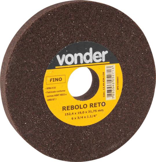 Rebolo Reto 6" x 3/4" Fino Para Desbaste e Afiação de Metais Vonder ...