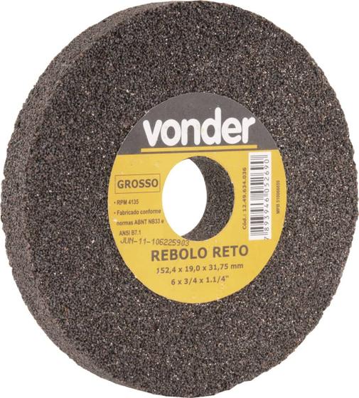 Rebolo Reto 6" x 3/4" Grosso Para Desbaste e Afiação de Metais Vonder ...