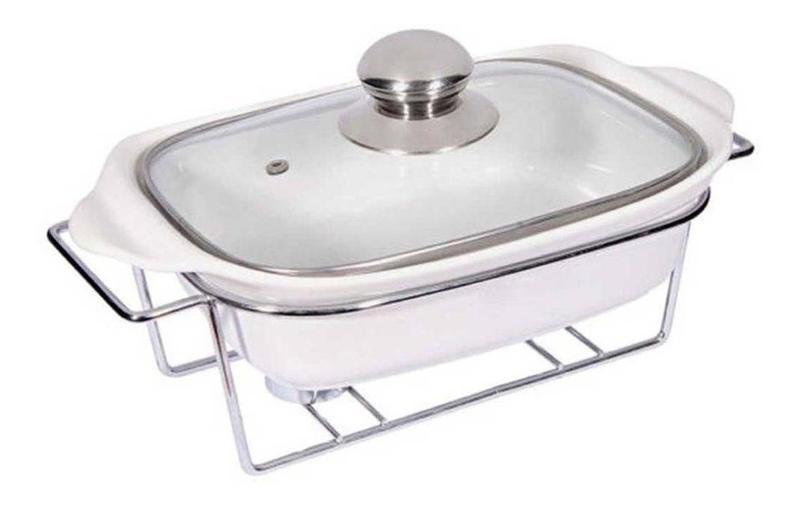 Rechaud De Porcelana Retangular 30Cm Com Tampa Vidro - Dmbrasil ...