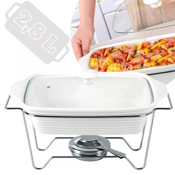 Rechaud Retangular Porcelana Com Queimador Tampa De Vidro 2,8 Litros ...