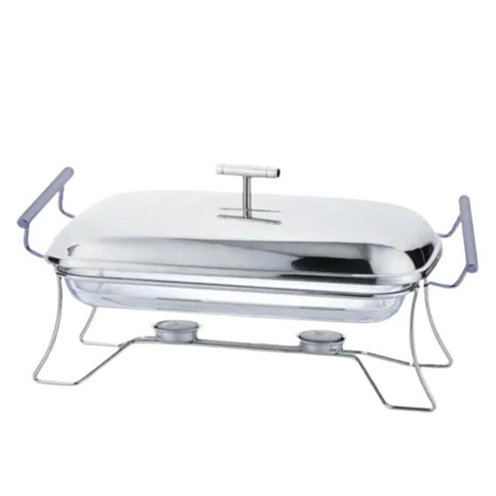Rechaud Retangular Vidro 3lt. com Suporte Tampa e Concha Inox ...