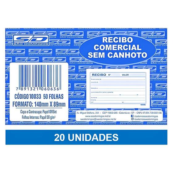 Recibo Comercial sem Canhoto 50 FLS Sao Domingos C/20 Unidades - Recibo - Magazine Luiza