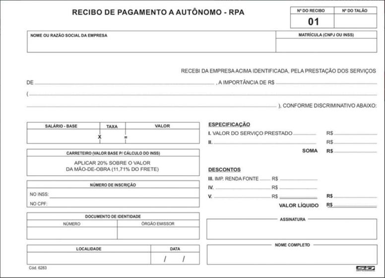 Recibo Pagamento Autônomo RPA 3 Vias São Domingos - Bloco de Notas ...