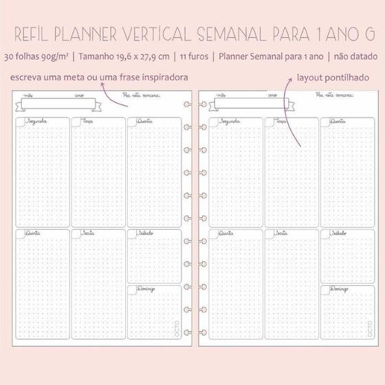 Refil Planner Semanal Vertical Grande - Caderno de Disco - Octo - Folha ...