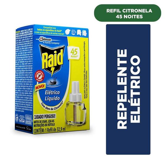 Refil Repelente Elétrico Raid Líquido Óleo de Citronela 32,9ml ...