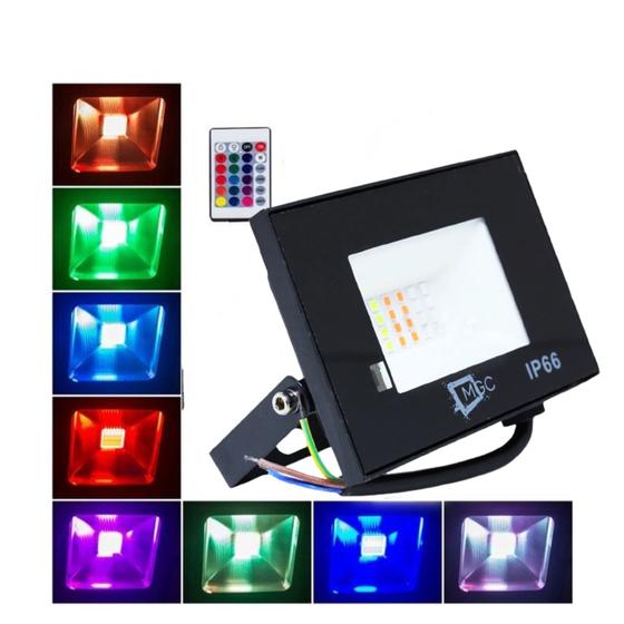 Refletor Holofote Led 10w Ultra Slim Colorido RGB Bivolt Com Controle ...