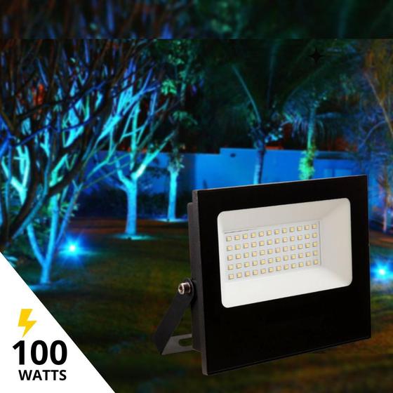 Refletor Led 100W Azul SMD Ip66 Resistente a Água Bivolt Jardim ...
