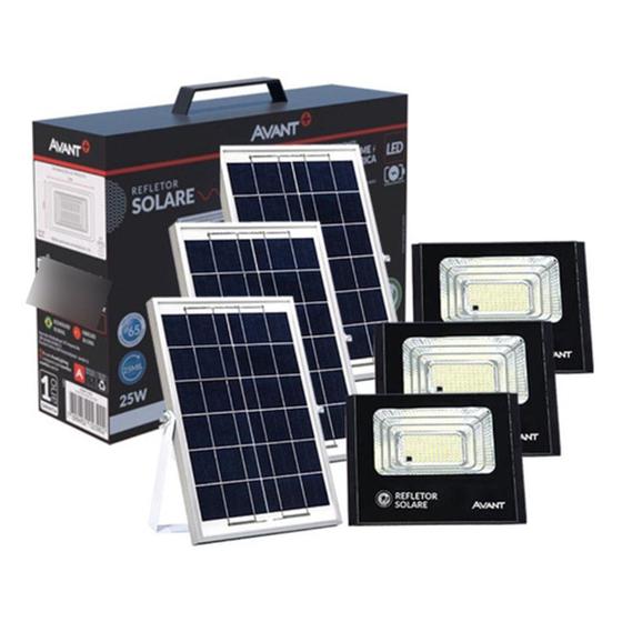 Refletor Led Solar Avant 25W Preto 6500k Luz Branca 3 Uni. - Refletor ...