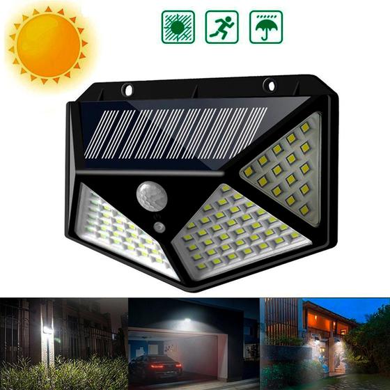Refletor Luminária Parede Solar 100 Led Luz Balizador Jardim Holofote ...
