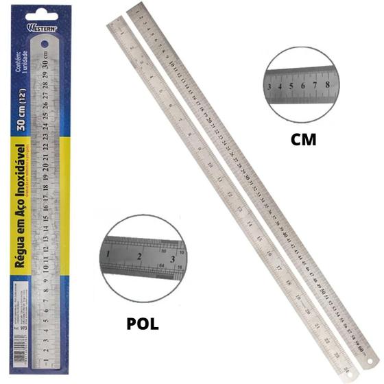 Régua de Aço Inox dupla face milímetros e polegadas opções 30/60/100cm ...