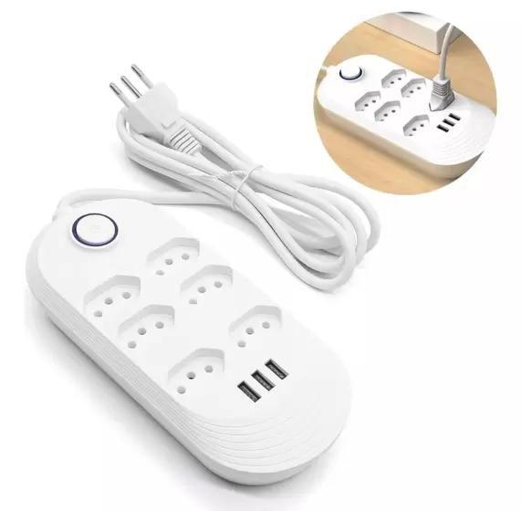 Régua Elétrica Extensão 6 Tomadas e 3 USB Bivolt 110/220v - Di Vida - Extensão Elétrica ...