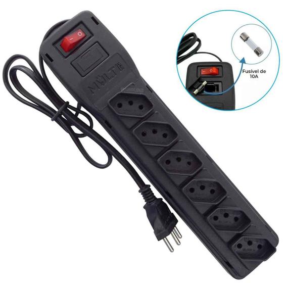 Régua Extensão Elétrica 6 Tomadas 2P+T Filtro Linha Bivot Fusível - MULTICRAFT - Filtro de Linha ...