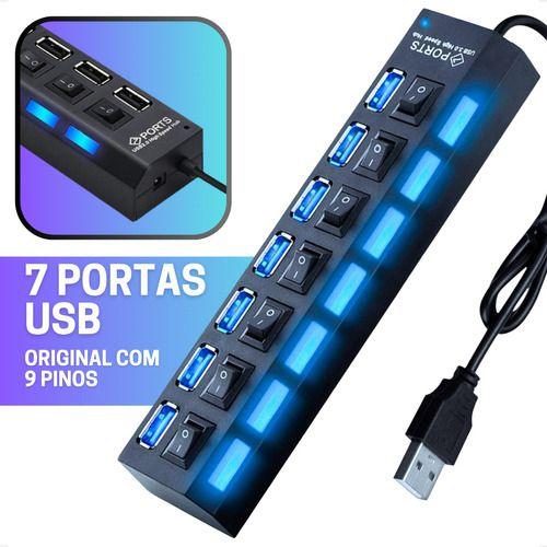 Régua Hub Usb Varias Entradas 7 Portas Mouse Hd Externo Cabo ...