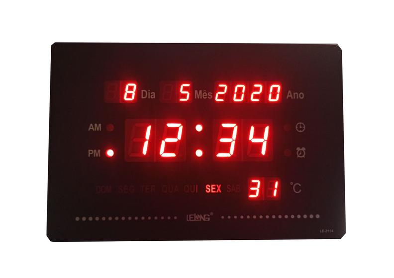 Relógio 24h Parede Led Dia Mês Semana Alarme Bateria 23x15 - Lelong ...