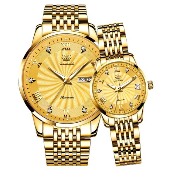 Relógio Automático Casal Aço Inoxidável de Luxo Conjunto de Relogio ...
