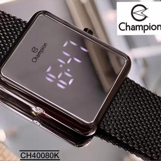 Relogio champion preto quadrado digital espelhado led branca ch40080k ...