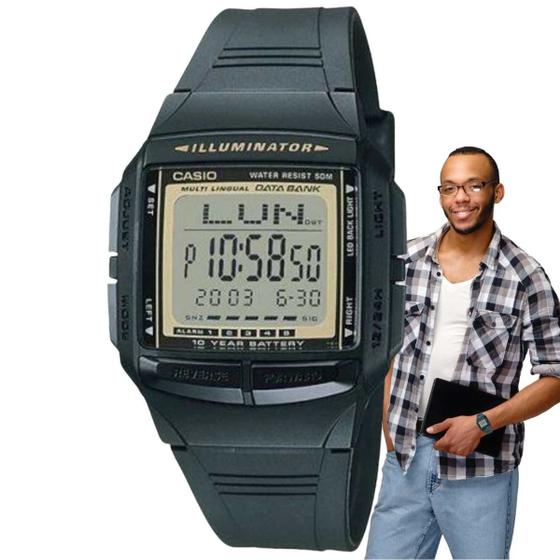 Relógio de Pulso Casio Masculino Digital Prova Dágua 50 Metros 5 Alarmes Data Bank Agenda Hora ...