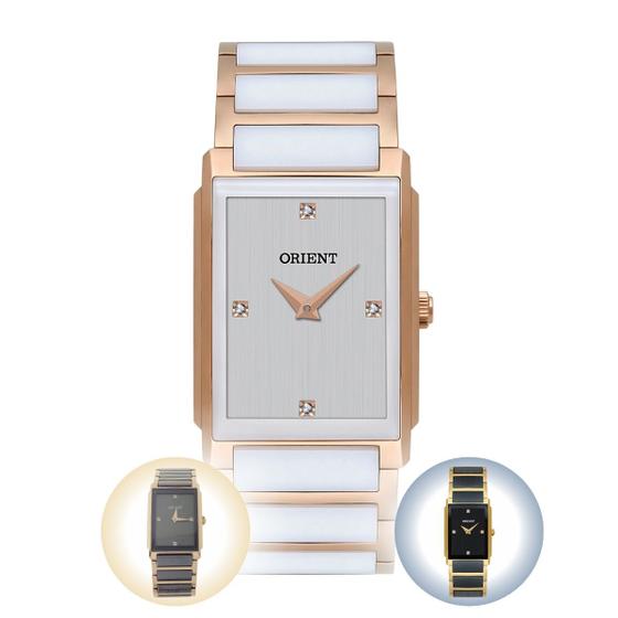 Relógio de Pulso Orient Cerâmica Feminino Analógico Quadrado Aço Inox ...
