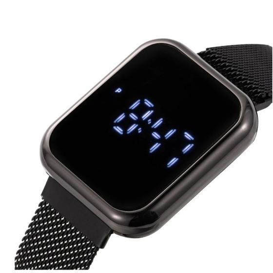 Relogio Digital Led quadrado Feminino Pulseira aço Inox Magnética Luxo ...