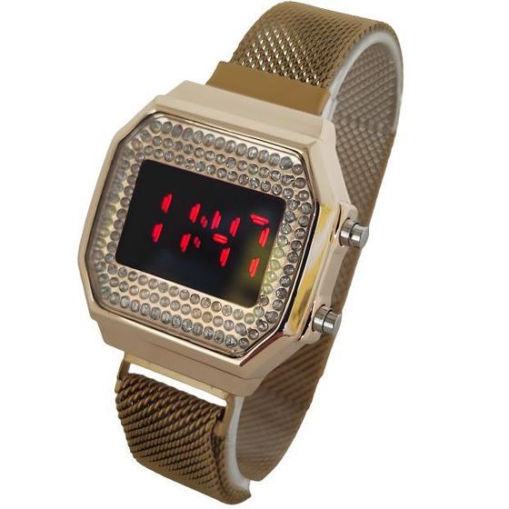 Relogio Dourado Led Digital Feminino Brilhante Blogueiras - Zie ...