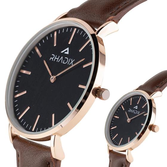 Relógio Feminino de Pulso Preto Pulseira Couro Marrom Rhadix Fundo ...