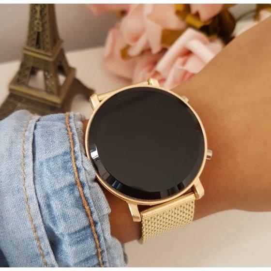 Relógio Feminino Digital Led Rose Preto Dourado prata - Sempre Bella ...