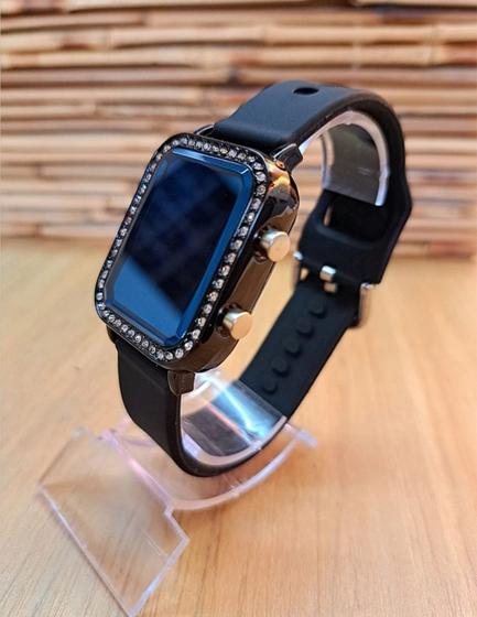 Relógio Feminino Digital Led Strass Zircônias Quadrado Silicone ...