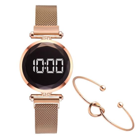 Relógio Feminino Digital Rosé Pulseira Magnética + Bracelete ...