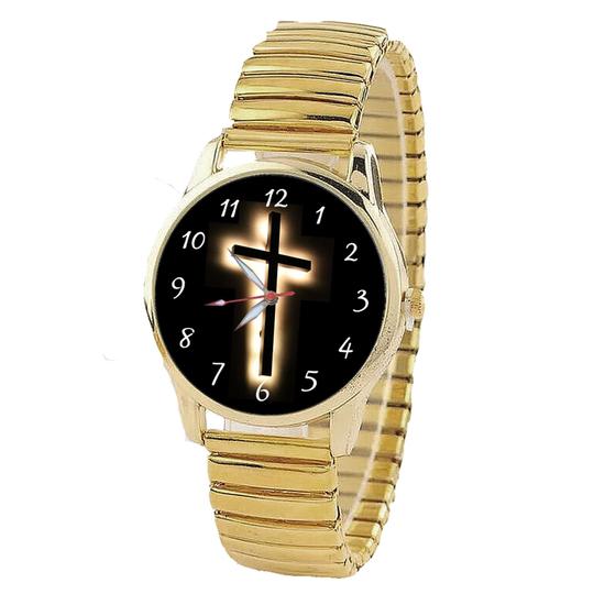 Relógio Feminino Dourado Cruz Cristã Cristão Igreja 02 - Deus do Tempo ...