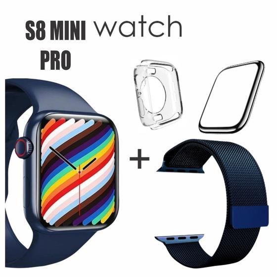 Relógio Inteligente S8 Mini Pro Azul Sport Watch band Metal Shell 40MM ...