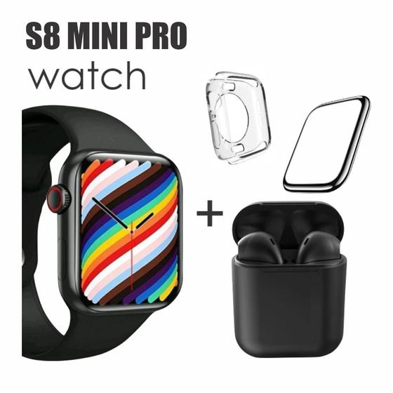Relógio Inteligente S8 Mini Pro Preto Sport Watch band Metal Shell 40MM ...