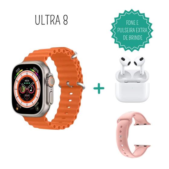 Relógio Inteligente Smartwatch Ultra 8 C/ duas Pulseiras + Fone de ...